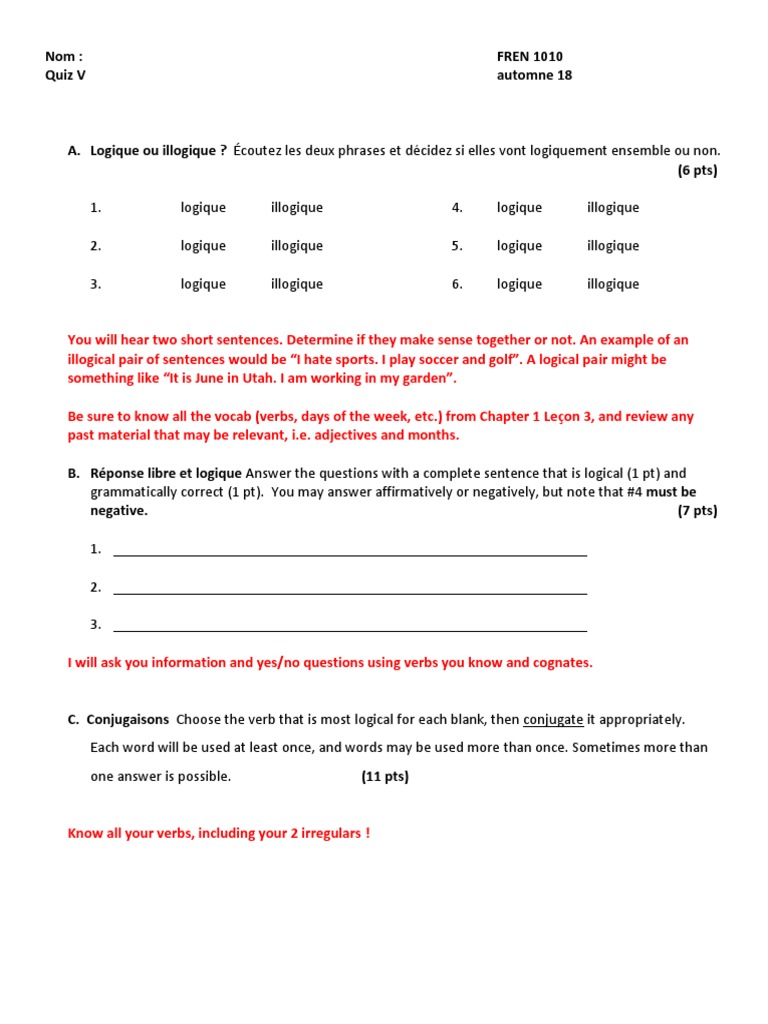 French Adjective Study Guide | PDF | Question | Verb