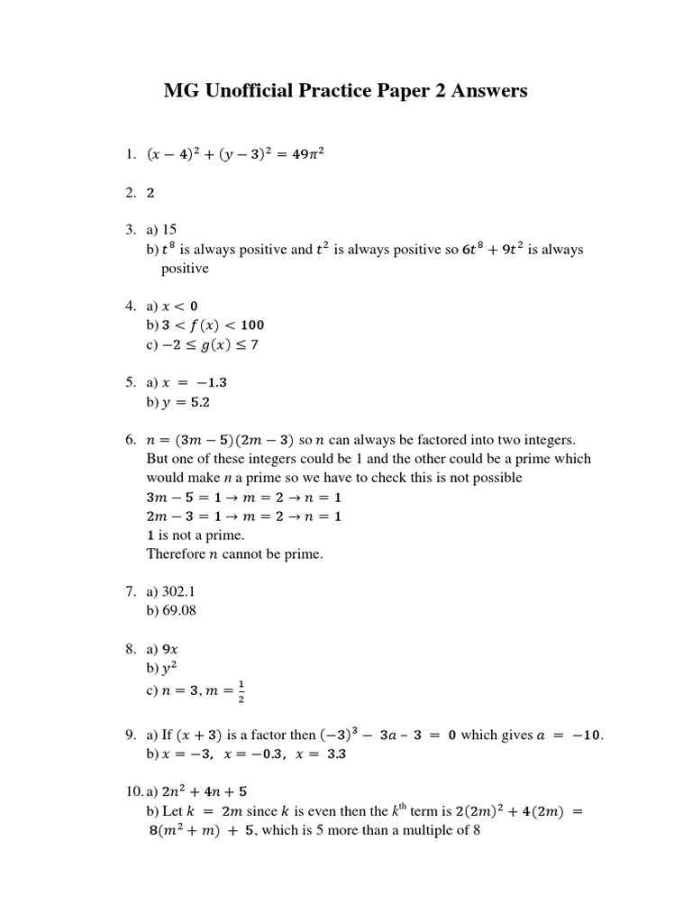 MG Practice Paper 2 Solutions | PDF