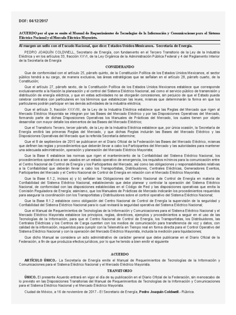 Dof 4 Diciembre de 2017 Manual de Tics Código de Red | PDF | Red de ...