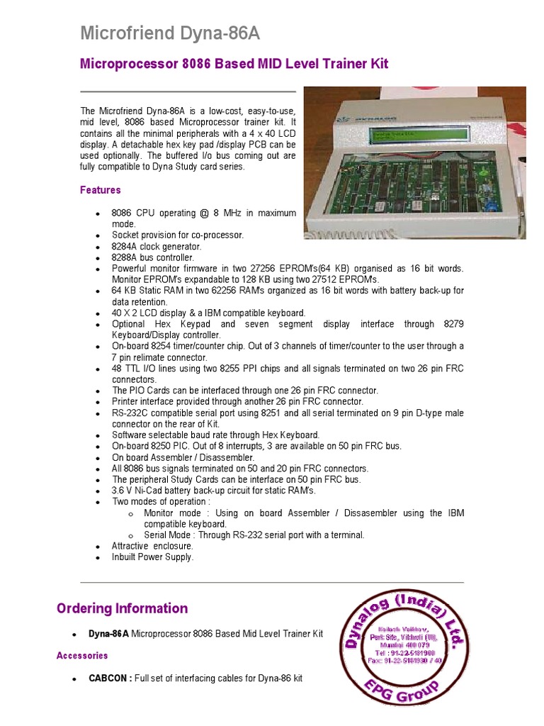 Microfriend Dyna-86A Trainer Kit | PDF | Electrical Connector ...