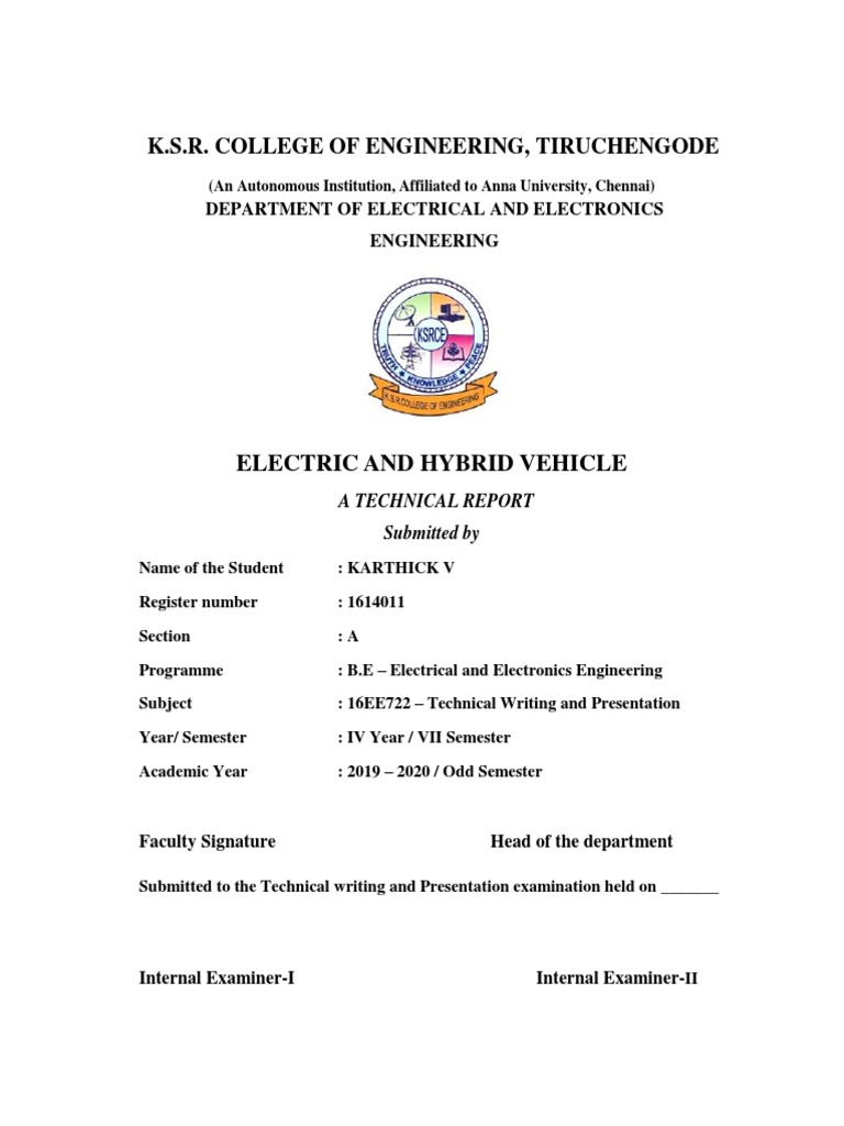 KSR Engineering Report on Hybrid and Electric Vehicles | PDF | Hybrid ...