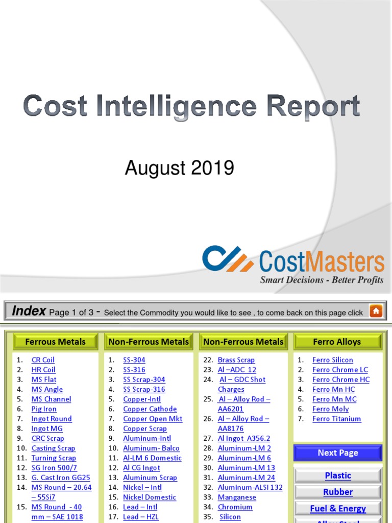 Cost Intelligence Report Aug 2019 | PDF | Scrap | Iron