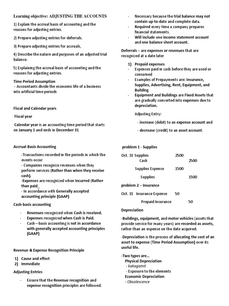 Adjusting Entries - Reviewer | PDF | Deferral | Debits And Credits Adjusting Entries - Reviewer | PDF | Deferral | Debits And Credits