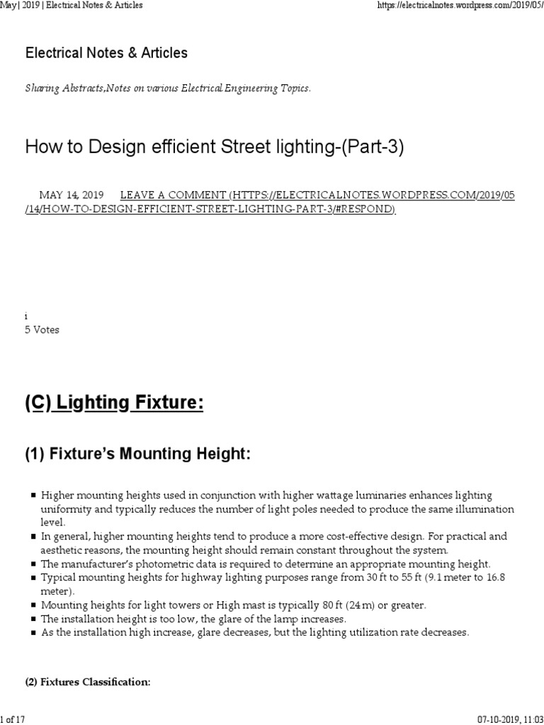 Street Lighting Design: Fixture Types and Distributions for Efficient ...