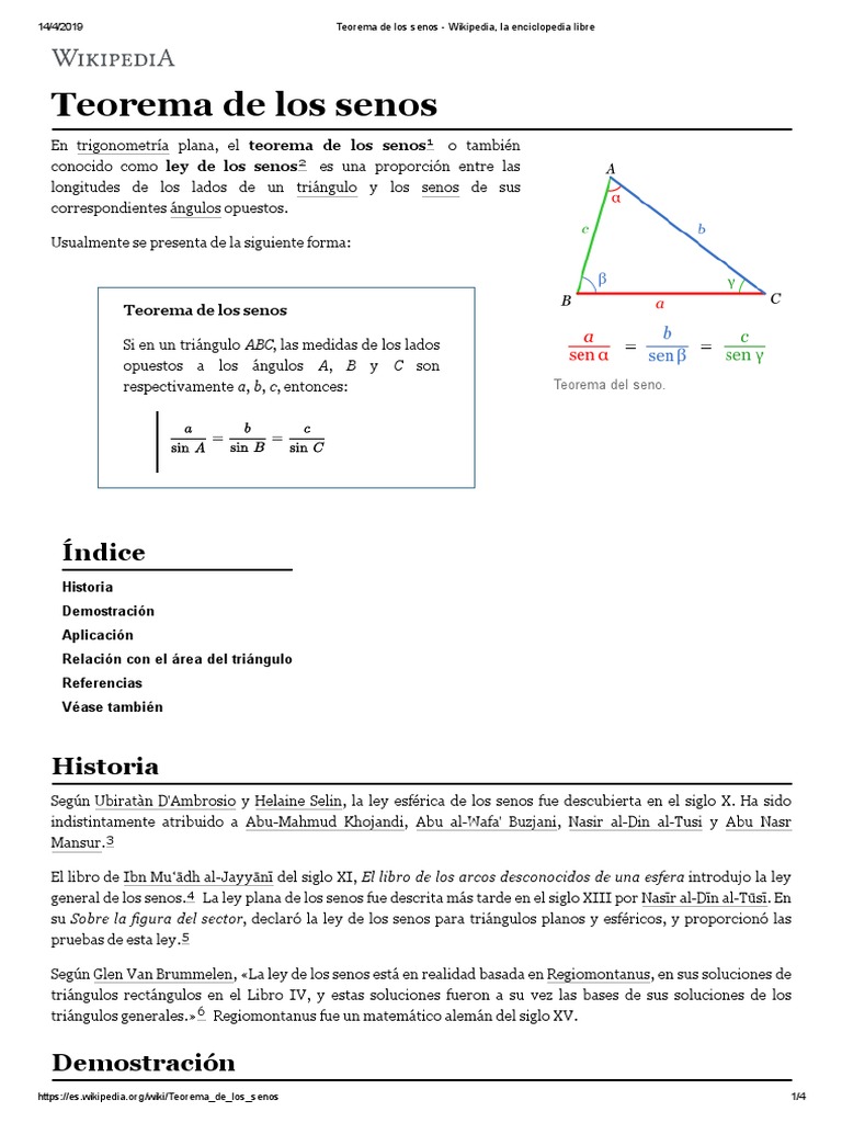 Teorema de Los Senos - Wikipedia, La Enciclopedia Libre | PDF ...