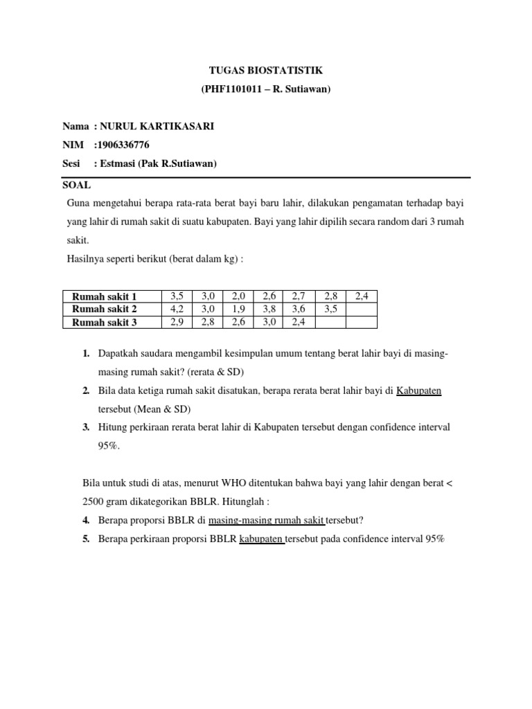 Biostatistik Contoh Soal | PDF