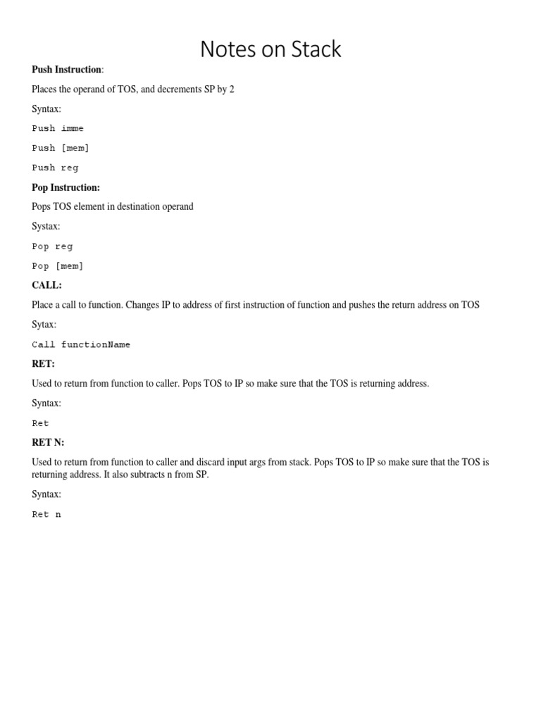Notes On Stack | PDF | Subroutine | Control Flow