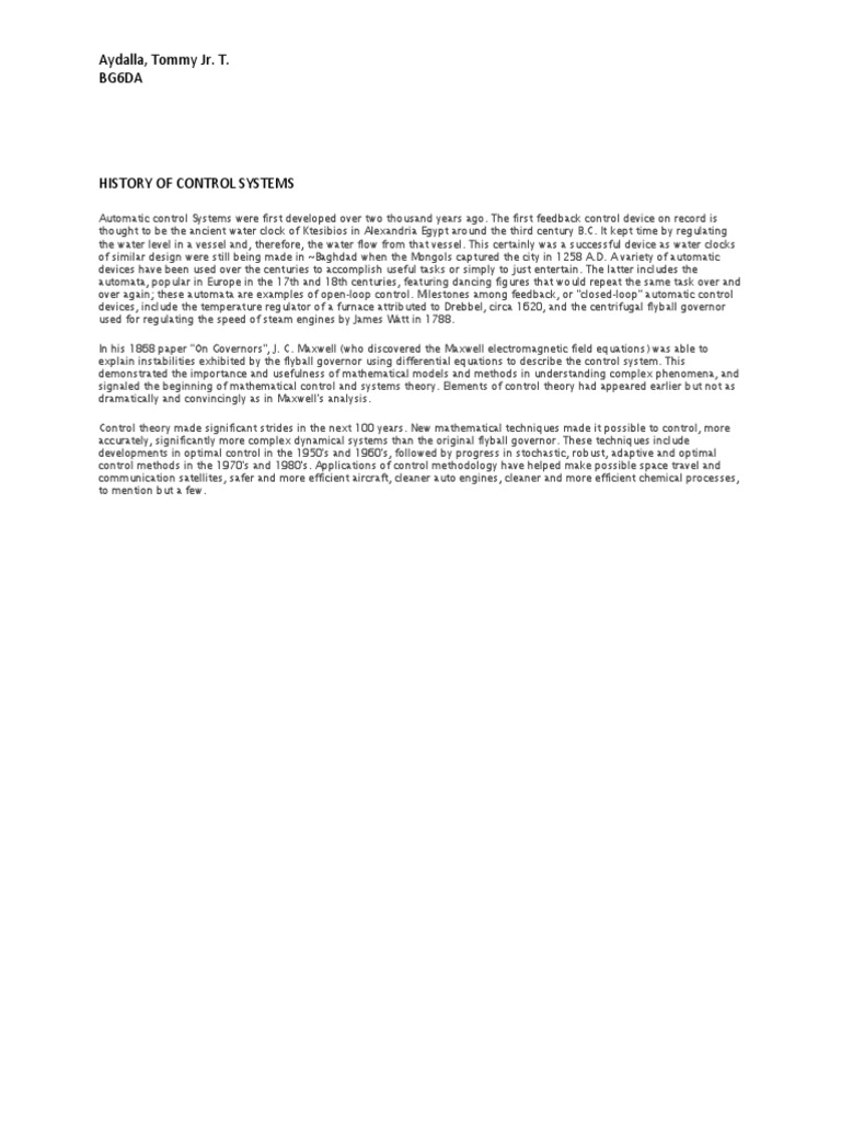 History of Control Systems | PDF
