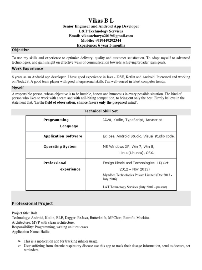 Experienced Android Developer Pdf Android Operating System Application Software