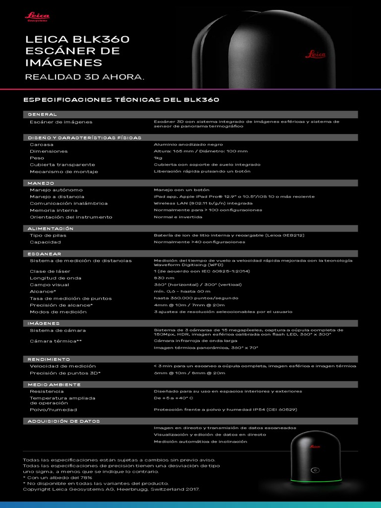 Leica BLK360 Spec Sheet - 1217 - Es LR | PDF | Escáner de imagen | Science