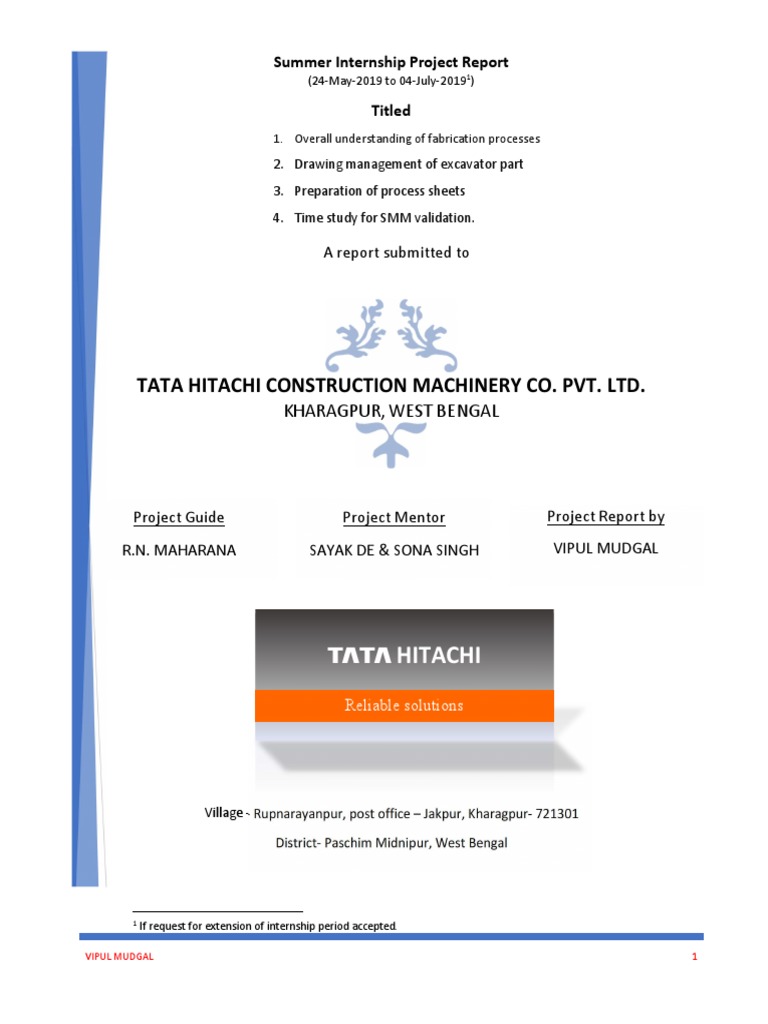 Internship Report Tata Hitachi (VIPUL MUDGAL) PDF | PDF | Welding ...