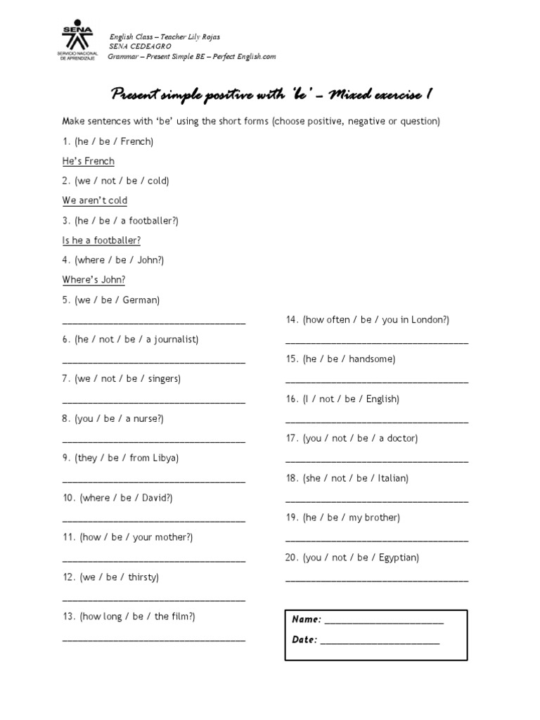 Present Simple BE Grammar Exercise - Mixed Questions about ...