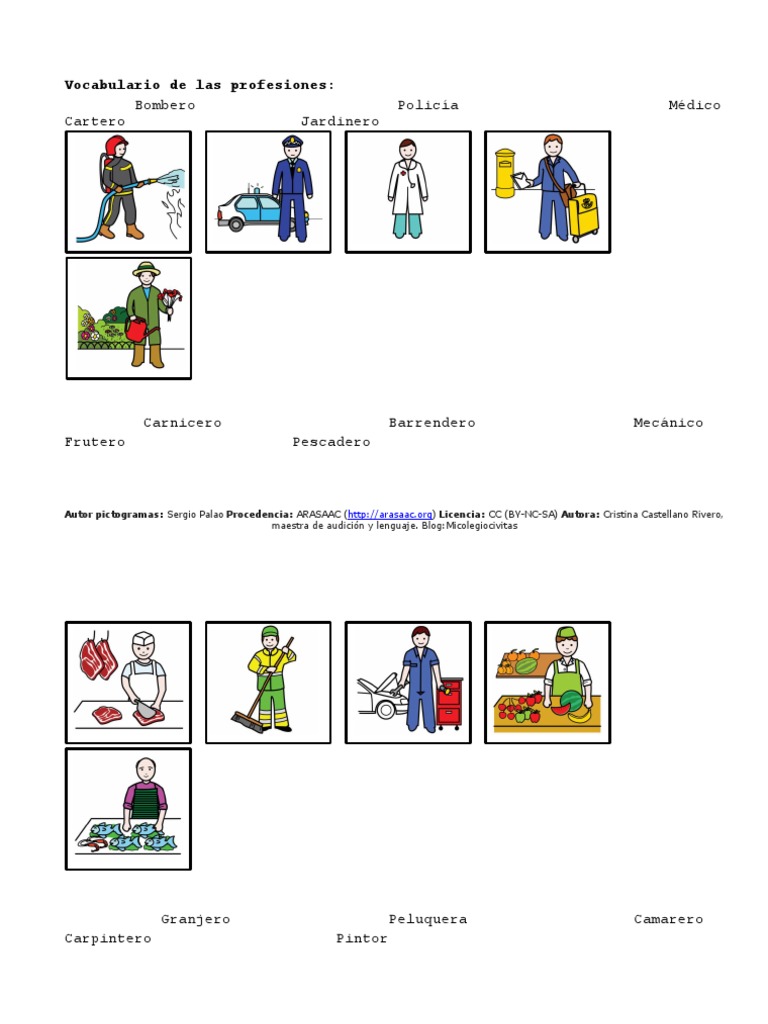 Vocabulario de Profesiones ARASAAC | PDF | Obras basadas en internet ...