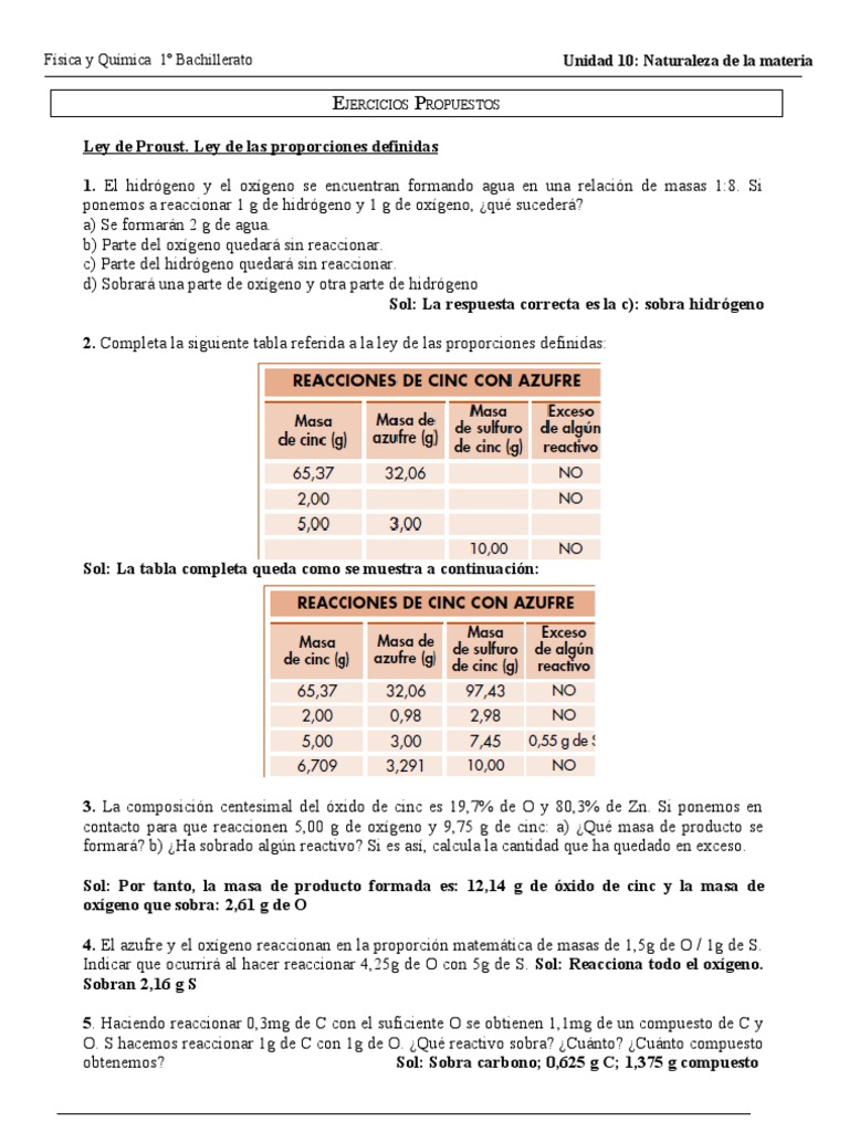 Ejercicios sobre leyes de proporciones | PDF | Mole (Unidad) | Oxígeno