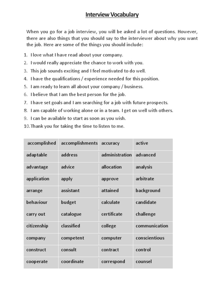 Interview Vocab | PDF | Job Interview | Employment