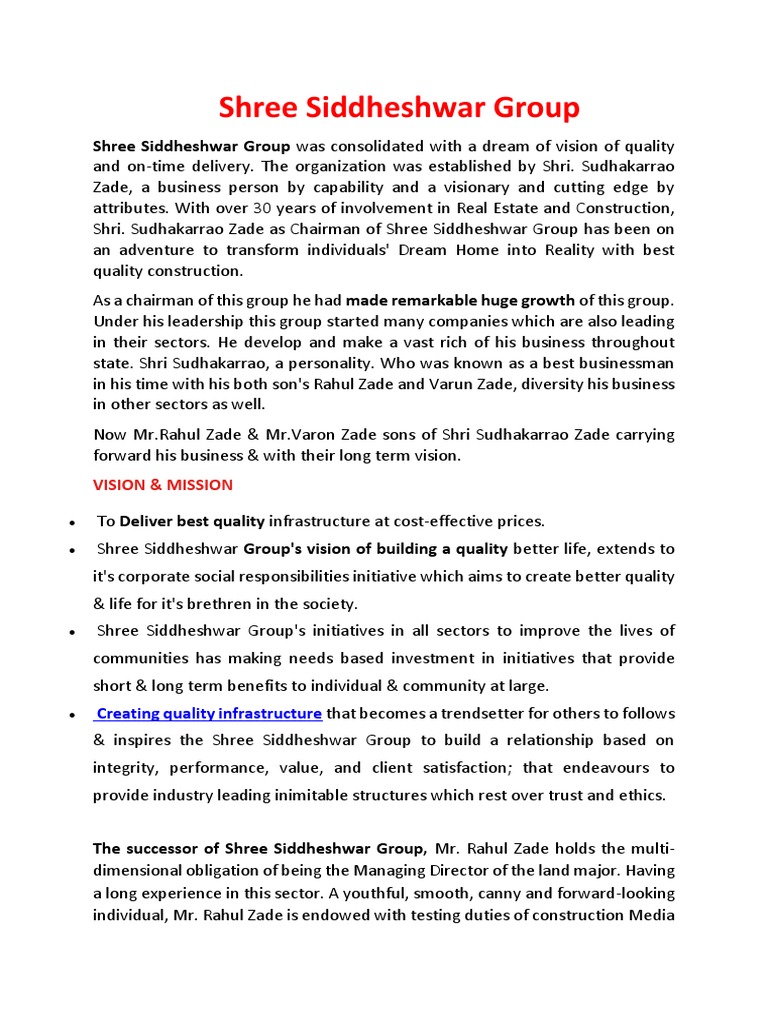 Shree Siddheshwar Group PDF | PDF | Business | Economies