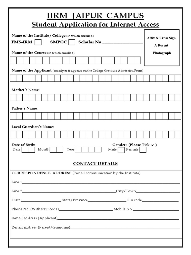 IIRM Jaipur Campus Internet Usage Form | PDF | Internet Access | Email ...