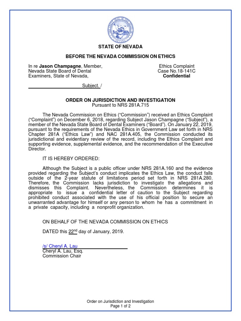 Ethics Caution Letters To Dental Board Members Gregory J. Pisani and ...