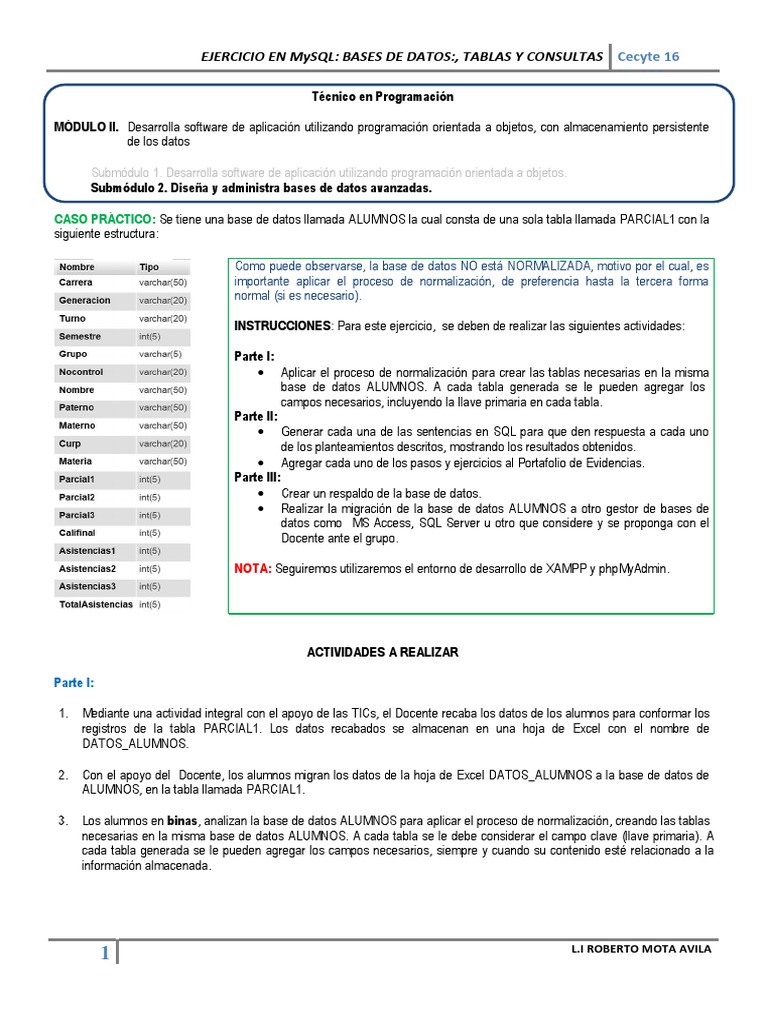 Caso Práctico de MySQL - Alumnos | PDF | Tabla (base de datos) | Bases ...