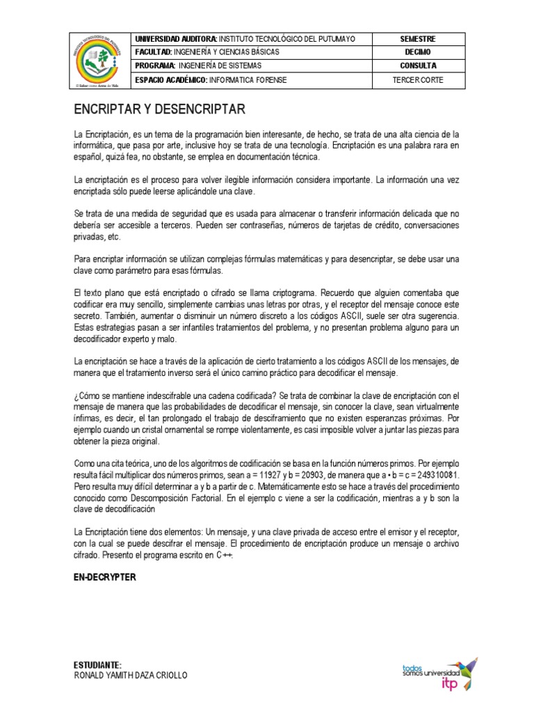 Encriptar y Desencriptar | PDF | Clave (criptografía) | Criptografía