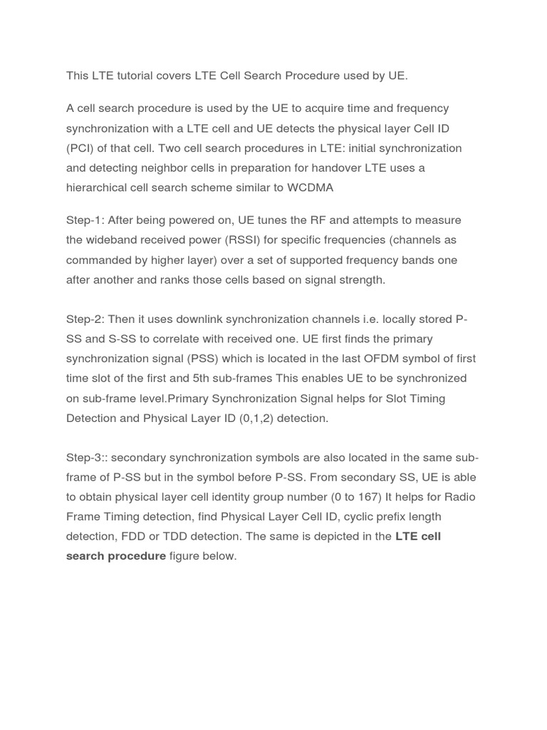 This LTE Tutorial Covers LTE Cell Search Procedure Used by UE | PDF ...