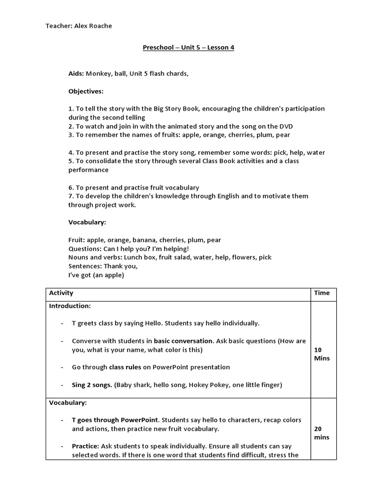 HK - 28-9 - Preschool 3B - Unit 5 Lesson 4 | PDF | Vocabulary | English Language