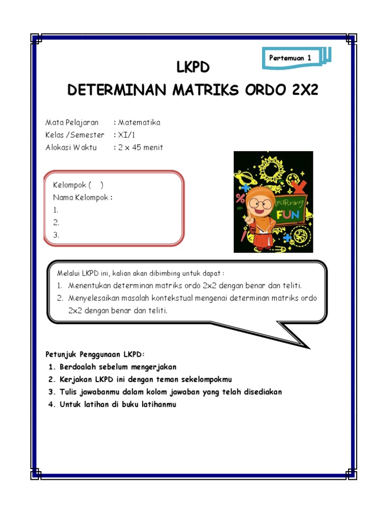 LKPD Determinan Matriks Ordo 2x2 | PDF