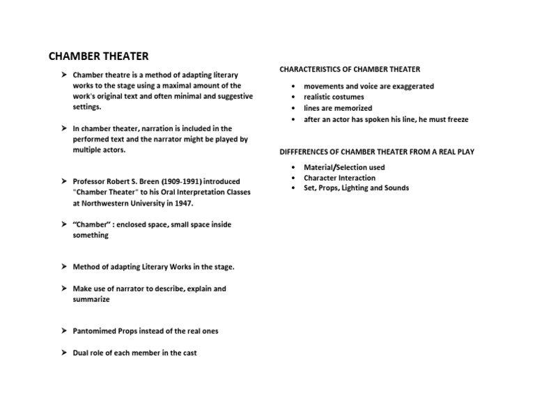 Characteristics of Chamber Theater | PDF