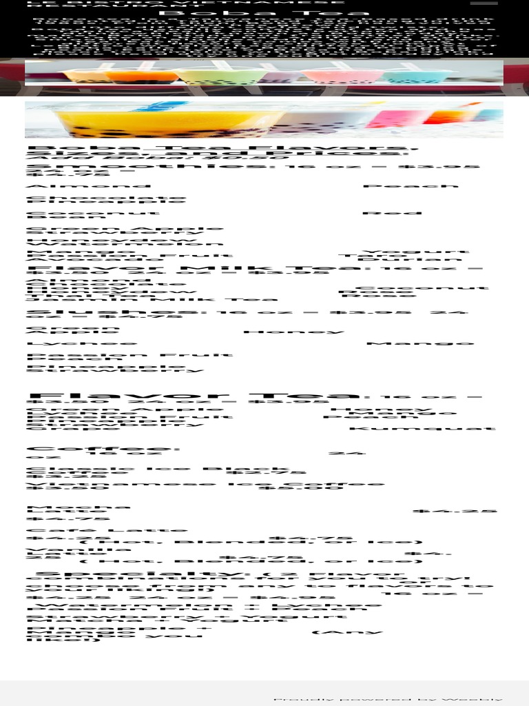 Boba Tea Flavors, Sizes, and Prices Smoothies | PDF | Asian Cuisine ...