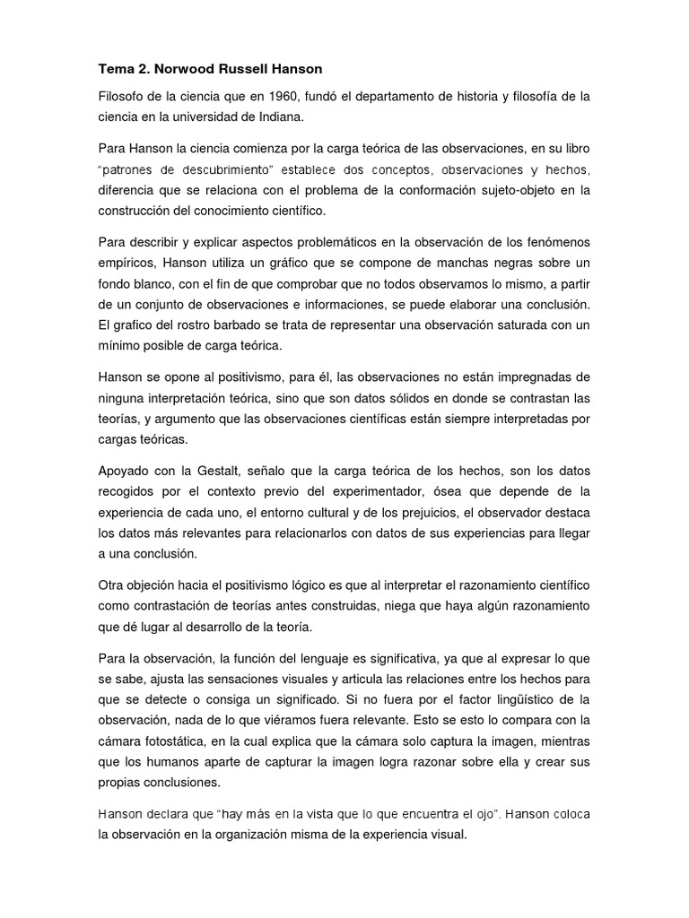 Tema 2. Norwood Russell Hanson | PDF | Teoría | Science Tema 2. Norwood Russell Hanson | PDF | Teoría | Science