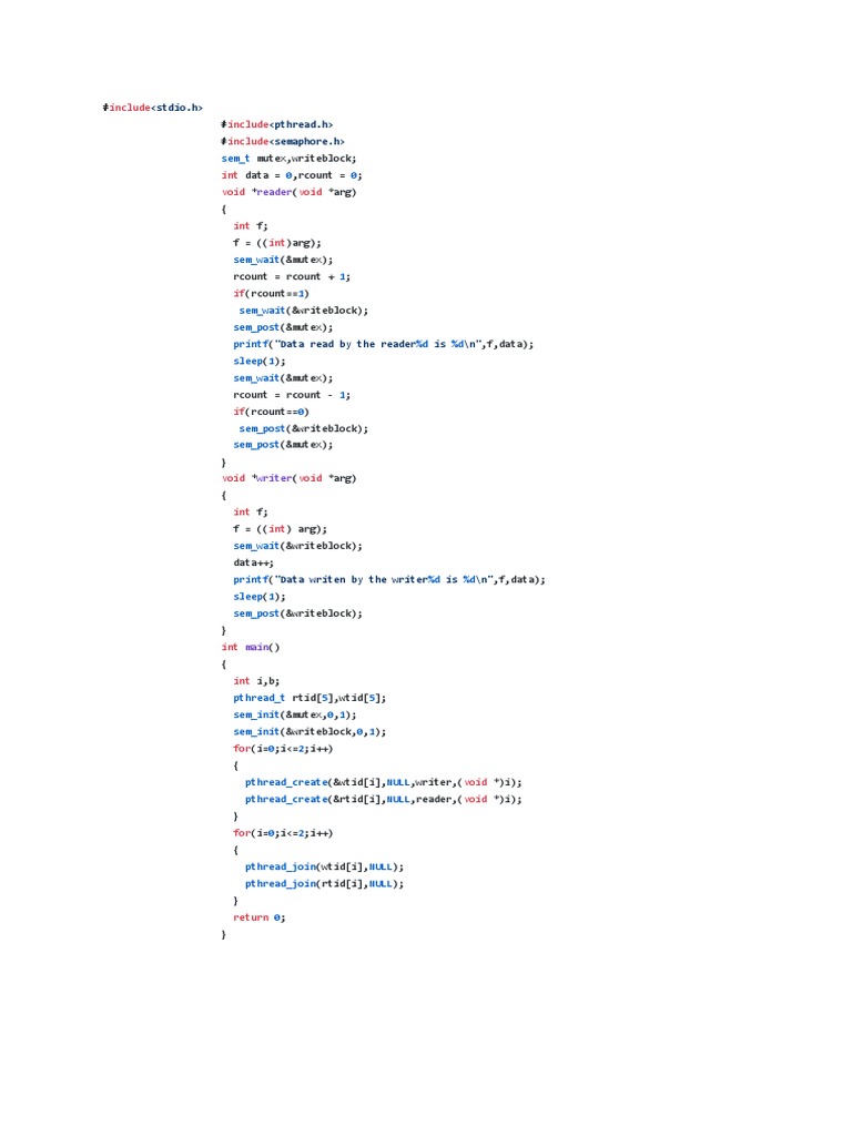 Reader-Writer Problem in C with Semaphores | PDF