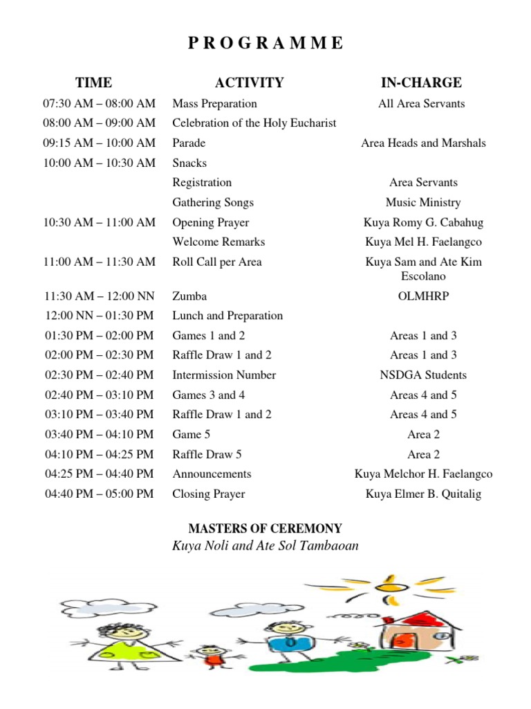 Programme: Time Activity In-Charge | PDF