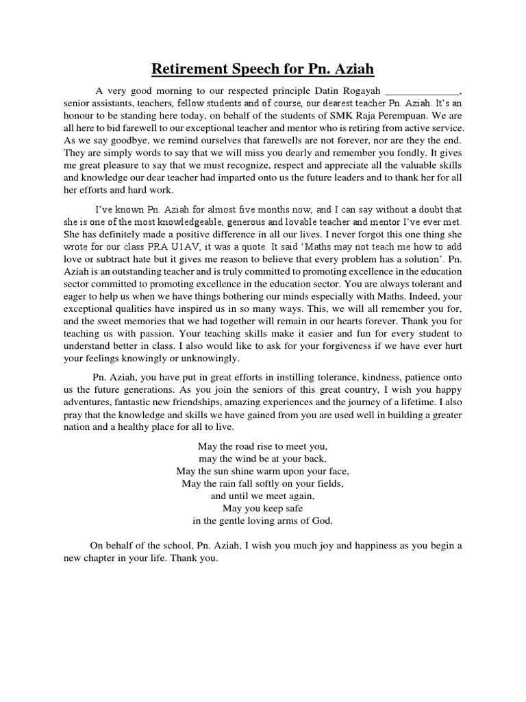 Retirement Speech For Pn. Aziah | PDF