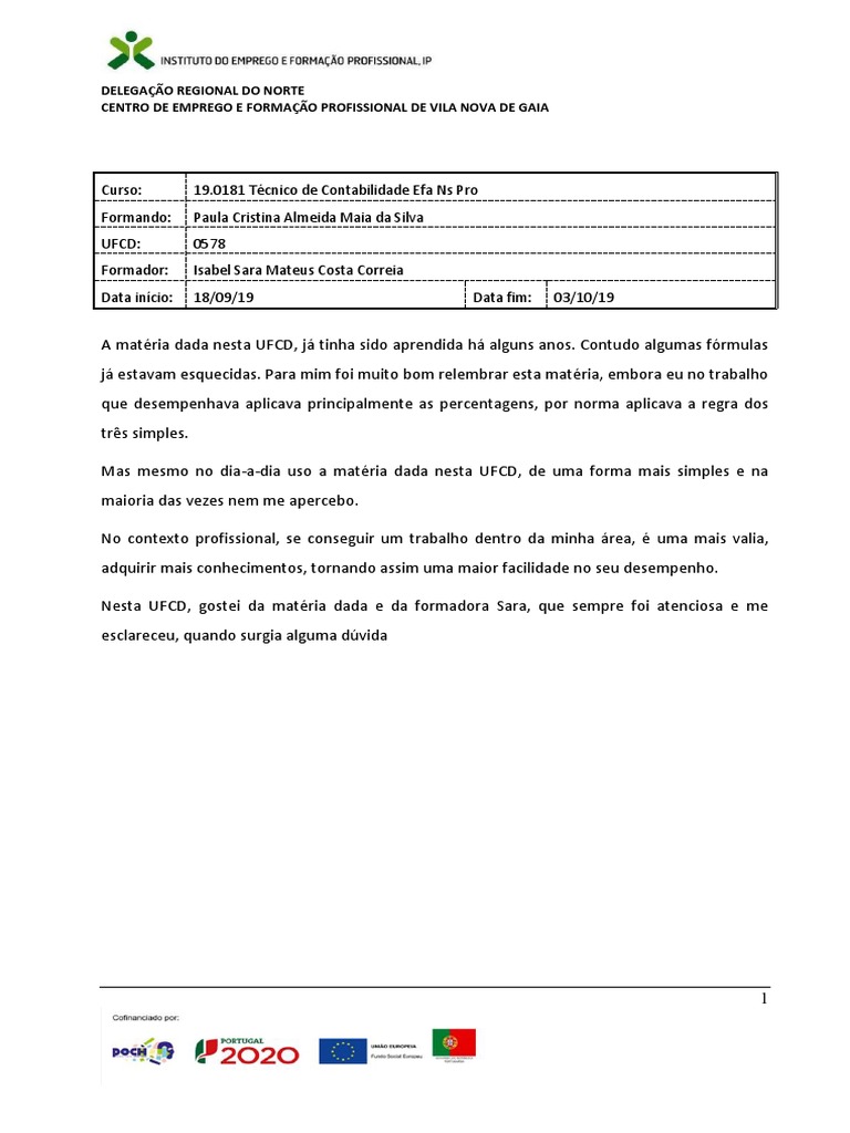 Curso Técnico Contabilidade Efa Ns Pro UFCD revisão matéria | PDF
