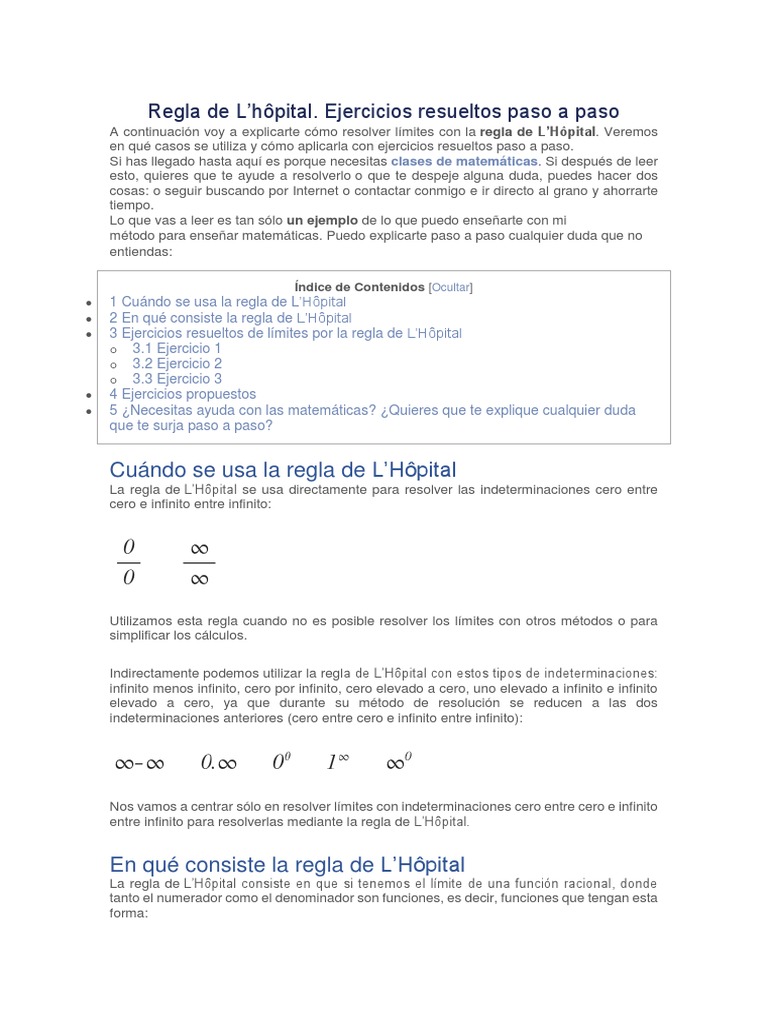 Guía paso a paso para aplicar la regla de L'Hôpital en la resolución de ...