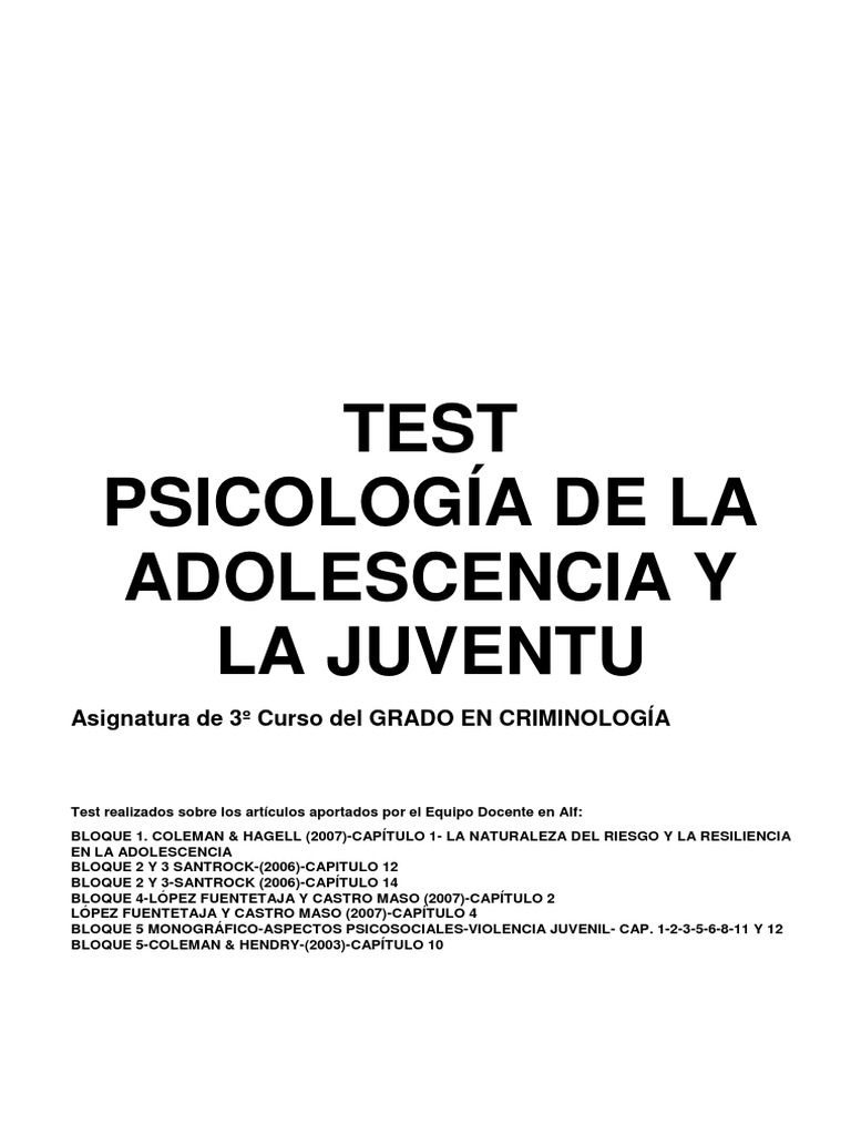 Test Psicología de La Adolescencia y Juventud | PDF | Despachador de ...