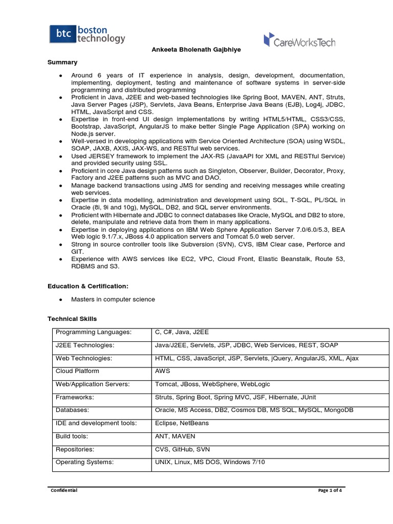 Java Resume | PDF | Spring Framework | Web Service