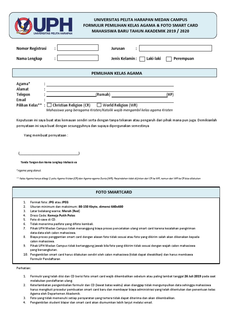 Formulir Pendaftaran Ulang UPH | PDF