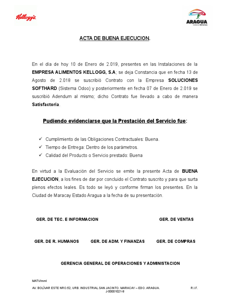 ACTA DE BUENA EJECUCION Softhard | PDF