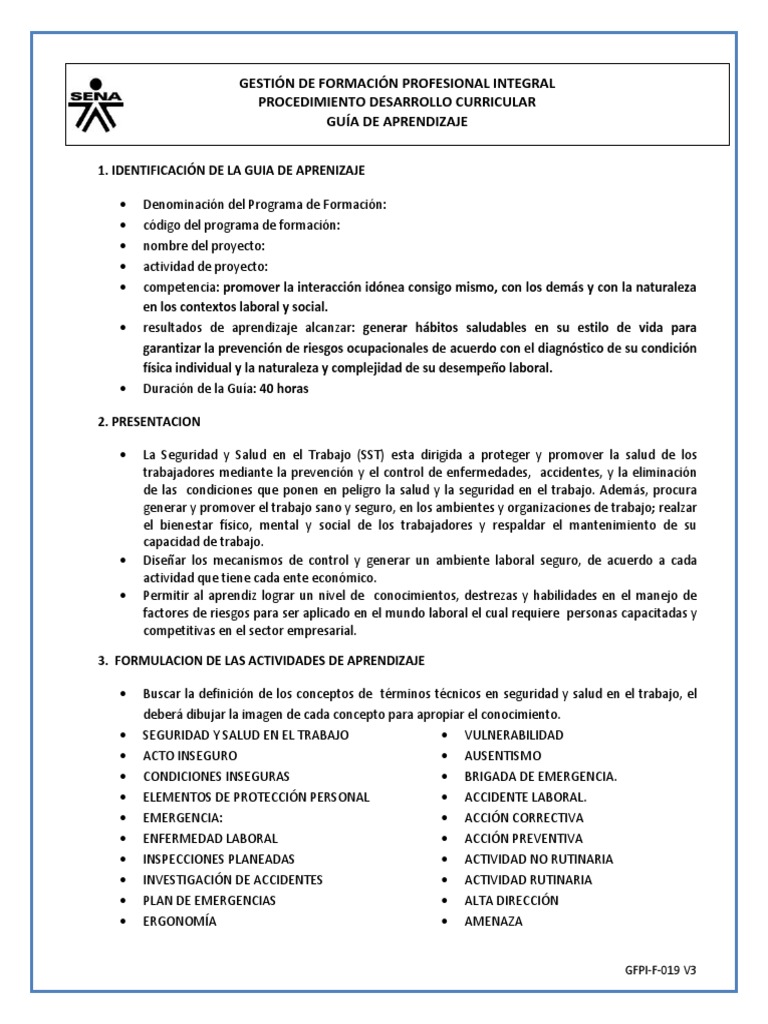 GFPI-F-019 - Guia - de - Aprendizaje Transversal Seguridad y Salud en El Trabajo | PDF ...