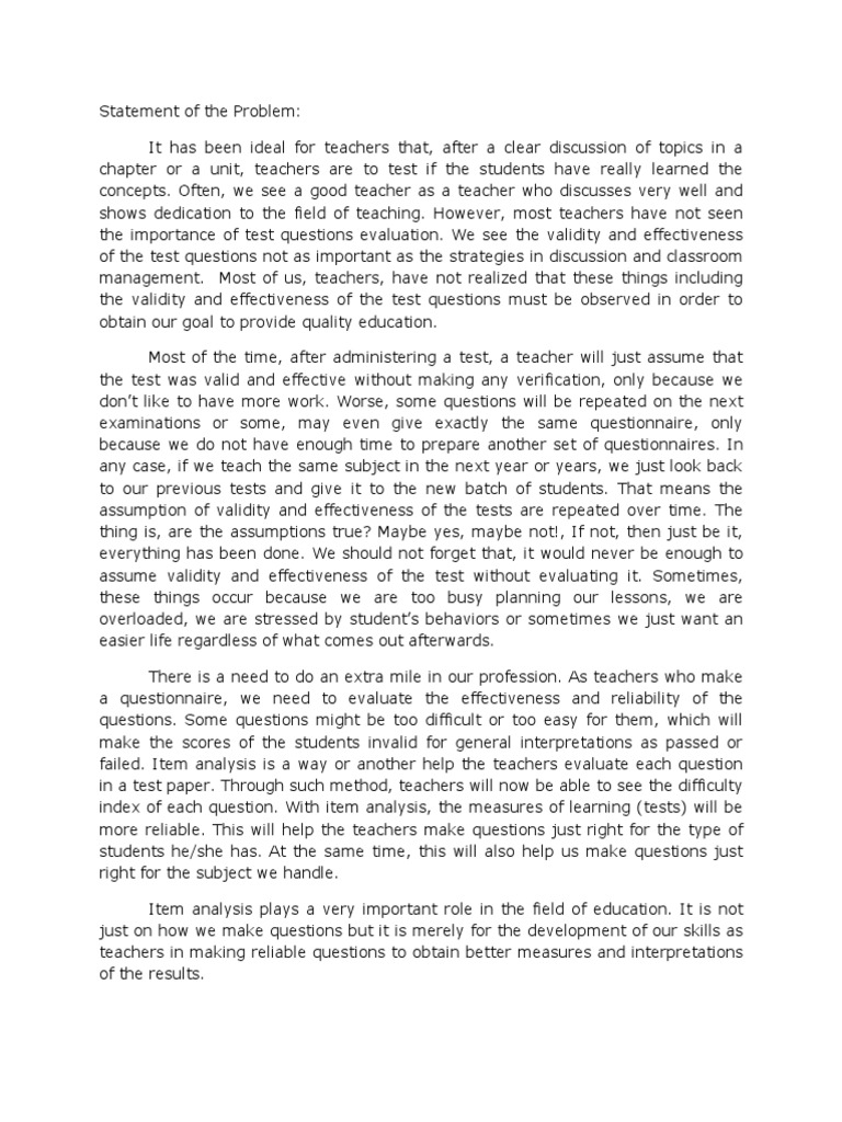 Statement of The Problem | PDF | Validity (Statistics) | Teachers