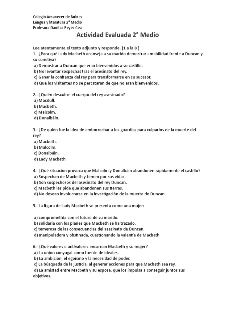 Actividad Evaluada 2 Medio | PDF | Macbeth | Teatro