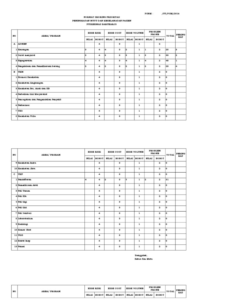 Format Skoring Prioritas Peningkatan Mutu Dan Keselamatan Pasien ...