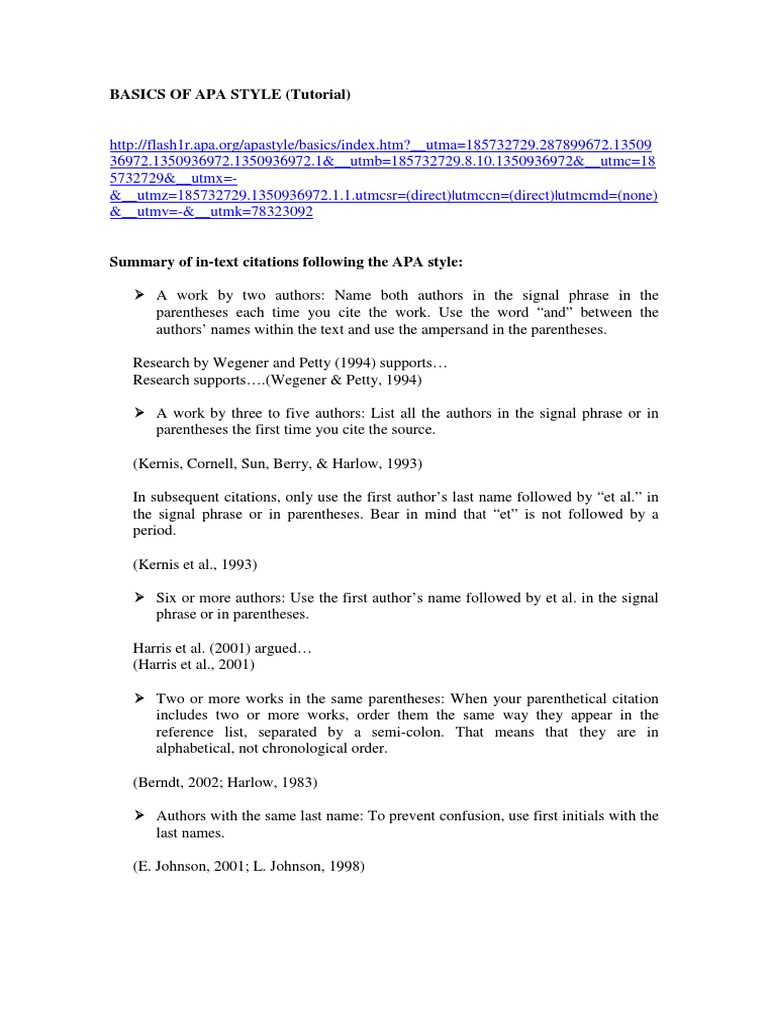 Basics of Apa Style (Tutorial) | PDF | Citation | Learning