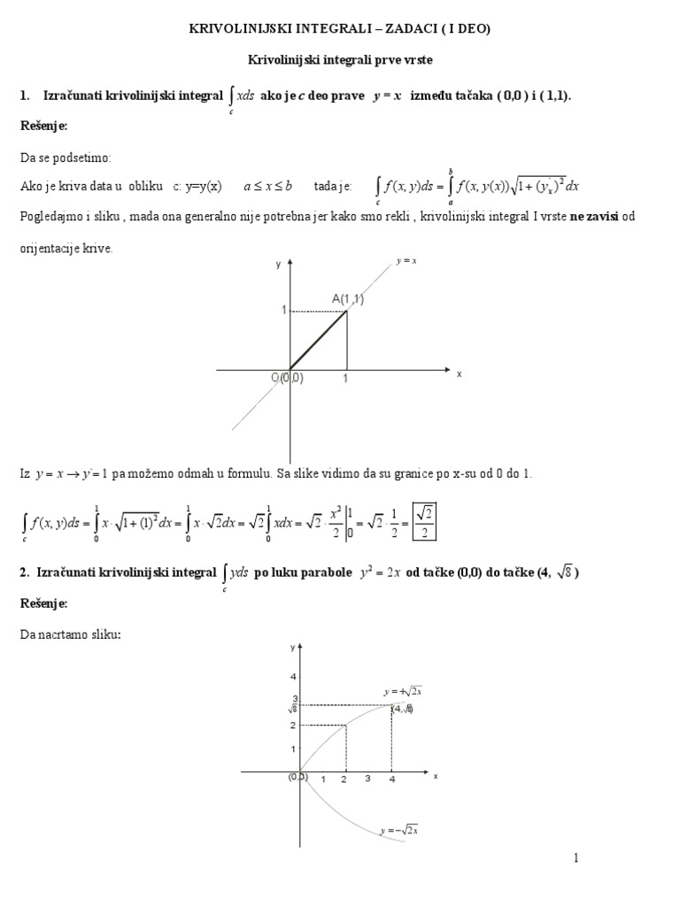 2.KRIVOLINIJSKI INTEGRALI - ZADACI (I Deo) PDF | PDF