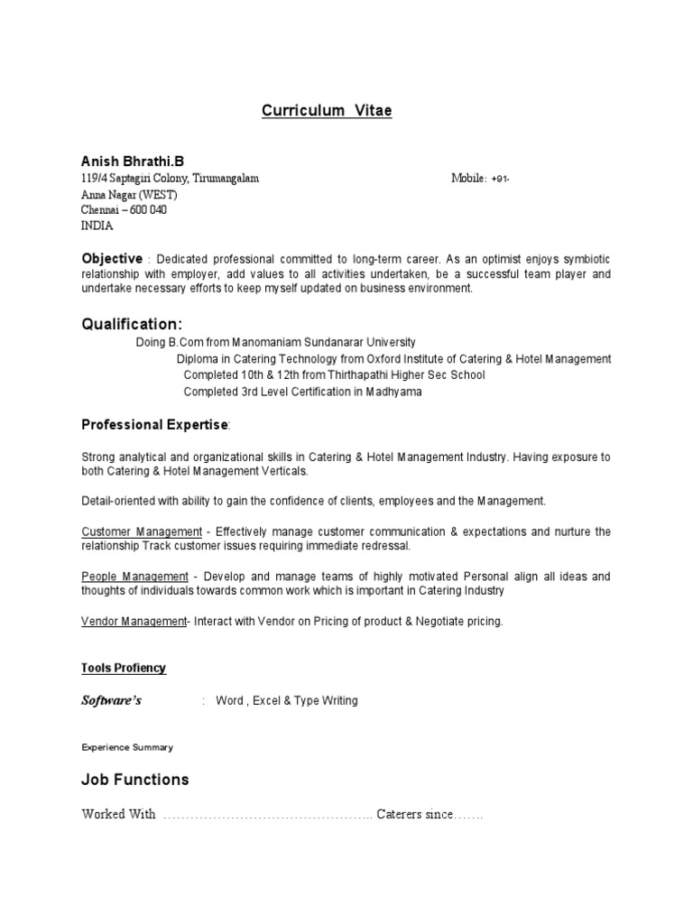 Curriculum Vitae: Anish Bhrathi.B | PDF