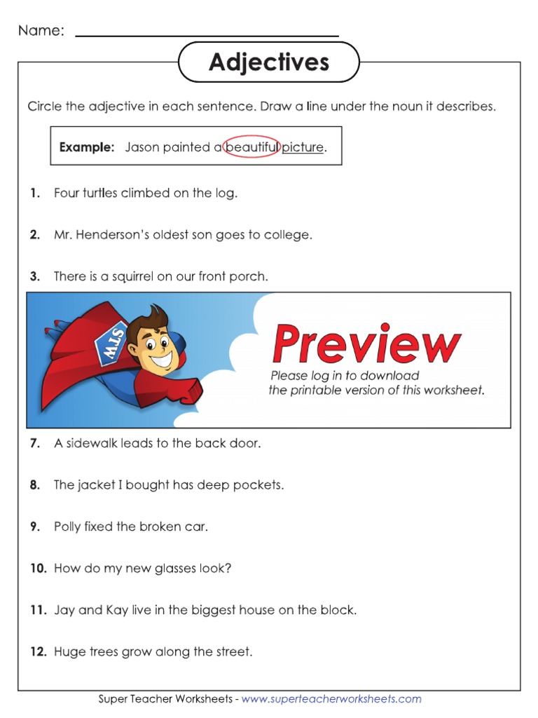 Super Teacher Worksheets Adjectives 50 Sentences With Adjectives,