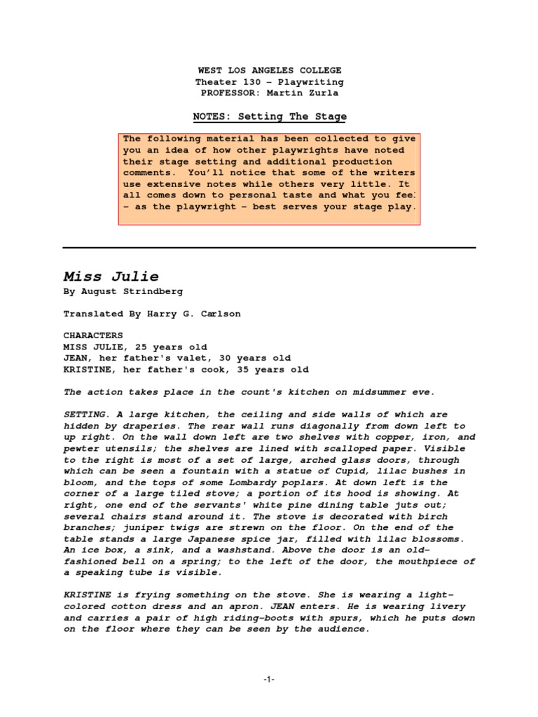 Miss Julie: NOTES: Setting The Stage | PDF | The Importance Of Being ...