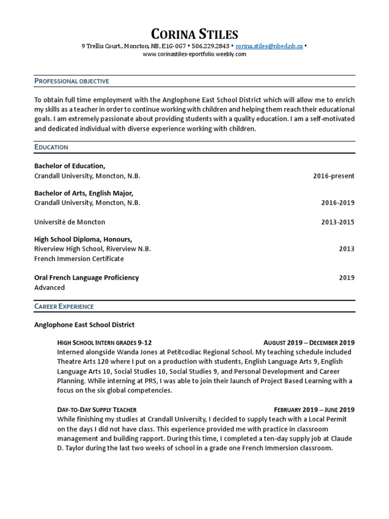 Corina Stiles Professional Resume | PDF | Behavior Modification | Teaching