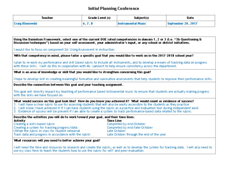 Initial Planning Conference Template | PDF | Rubric (Academic ...